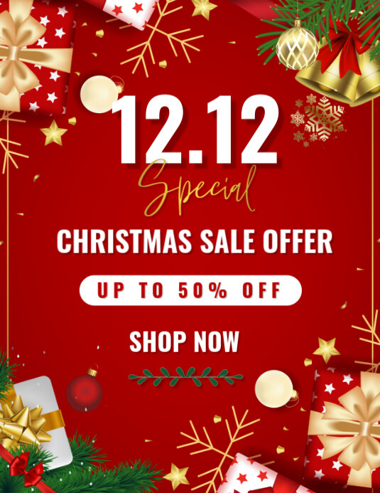 Red And Golden Modern Christmas Sale Flyer 2024 Template | PosterMyWall