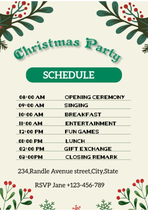 Red and Green Illustrative Christmas Schedule Flyer Templat | PosterMyWall