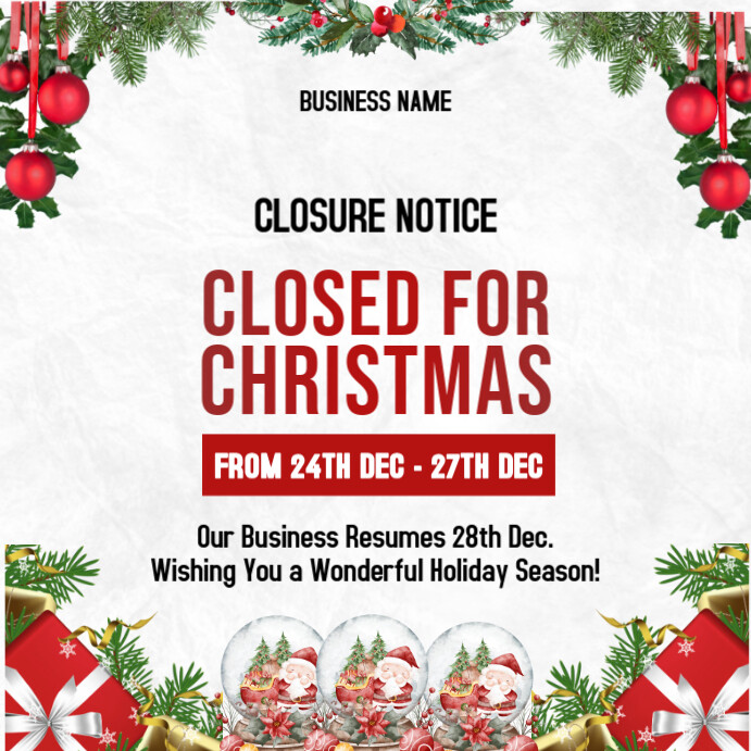 Copy of Red and Green Modern & Minimal Christmas Closure Notice Instagram Post | PosterMyWall