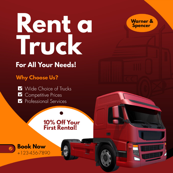 Red and Orange Modern Truck Rental LinkedIn P Templat | PosterMyWall