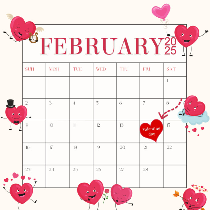 Red and Pink Illustrative February 2025 Calendar Instagram Post 2025 ...