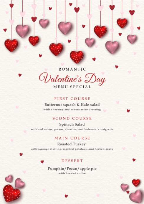 Copy of Red and Pink Modern Hearts Valentine's Day Special Menu A4 ...