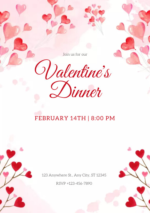 Red and Pink Modern Watercolor Valentine's Di Template | PosterMyWall