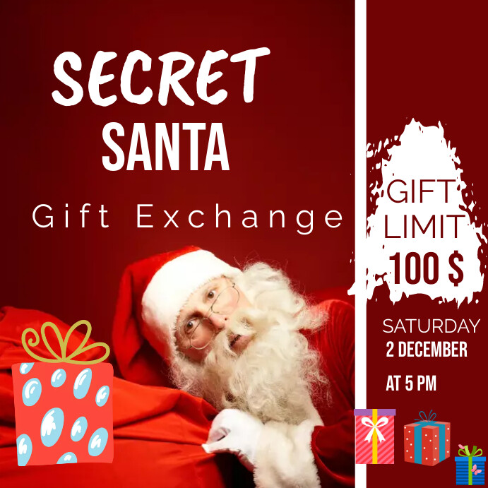 Red And Playful Secret Santa Gift Santa Gift Template | PosterMyWall