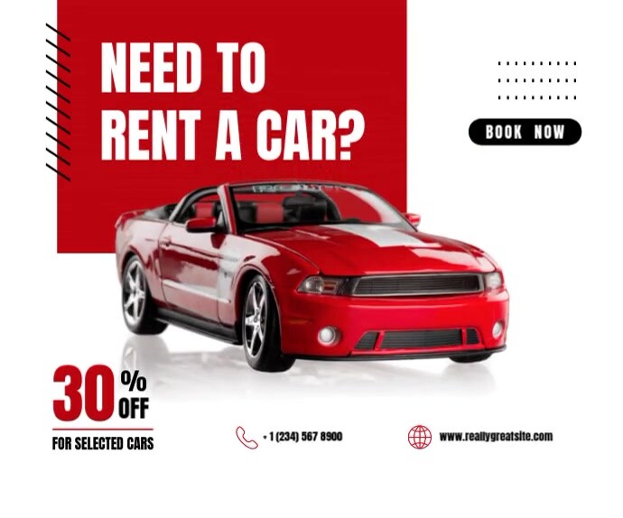 Red and White Cars Rental Service Flyer Template | PosterMyWall