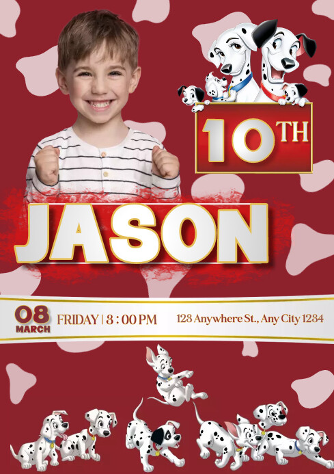 Red and White Dalmatian Birthday Invitation Template | PosterMyWall
