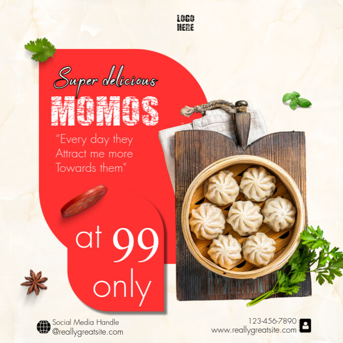 Red and White Illustrated Momos Promotional Instagram Post Template ...