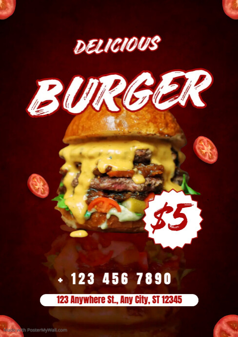 Red and White Illustrative Burger Food Template | PosterMyWall