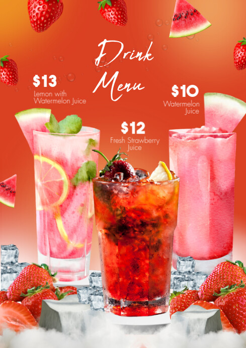 Modèle Red and White Illustrative Drink Menu | PosterMyWall