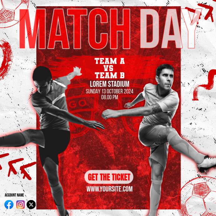 Red and White Match Day Instagram Post Templat | PosterMyWall