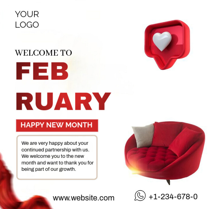 Red and white Modern & Minimal Welcome To February Flyer Design Square ...