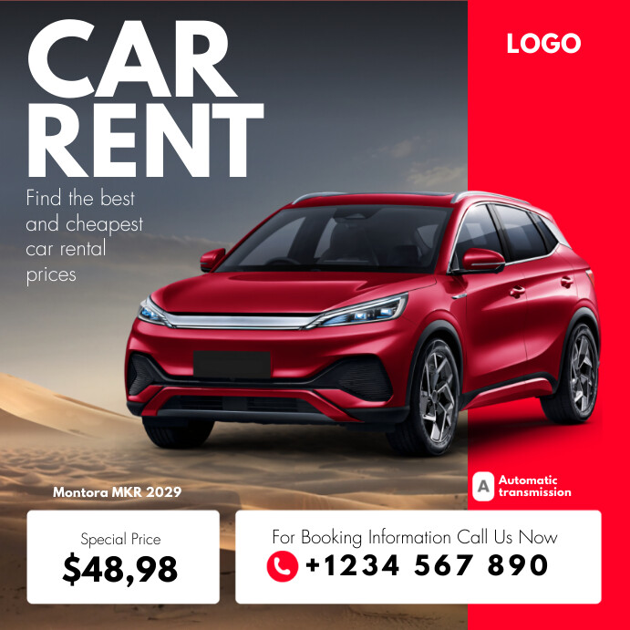 Red and White Modern Car Rental Price List In Template | PosterMyWall