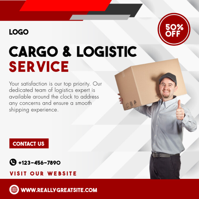 Copy of Red and White Modern Cargo Logistics Facebook | PosterMyWall