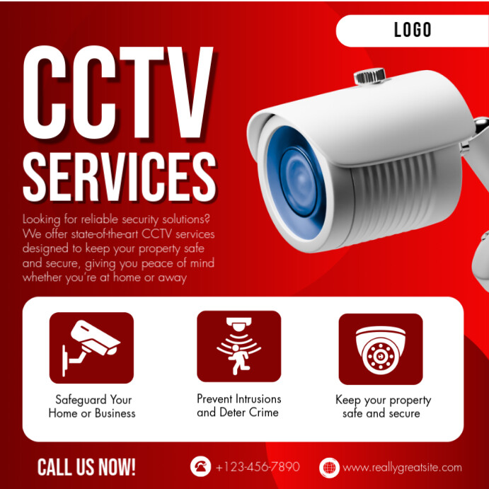 Red and White Modern CCTV Services Instagram Post Template | PosterMyWall