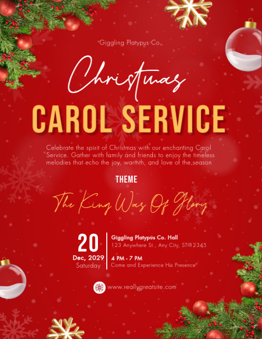 Copy of Red and White Modern Christmas Carol Service Flyer | PosterMyWall