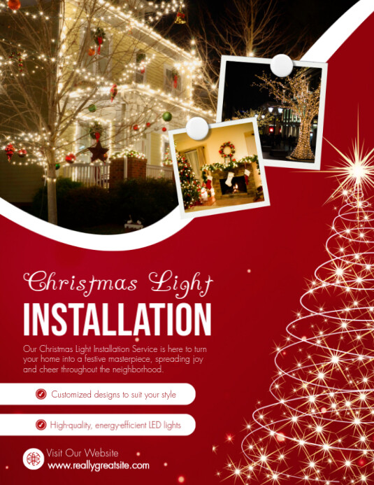 Red and White Modern Christmas Light Installation Flyer Template ...