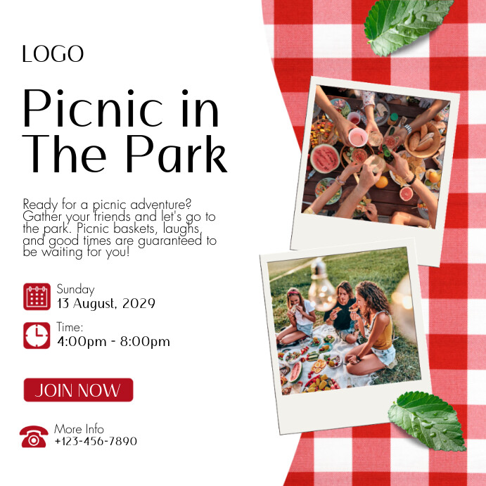 Red And White Modern Clean Picnic In The Park Template | PosterMyWall