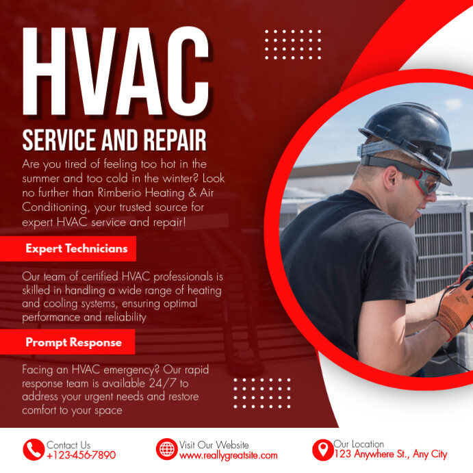 Red and White Modern HVAC Services Instagram Post Template | PosterMyWall