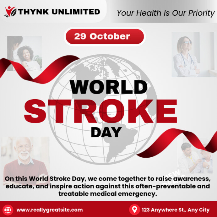 Copy of Red and White Modern World Stroke Day Instagram Post Facebook Post | PosterMyWall
