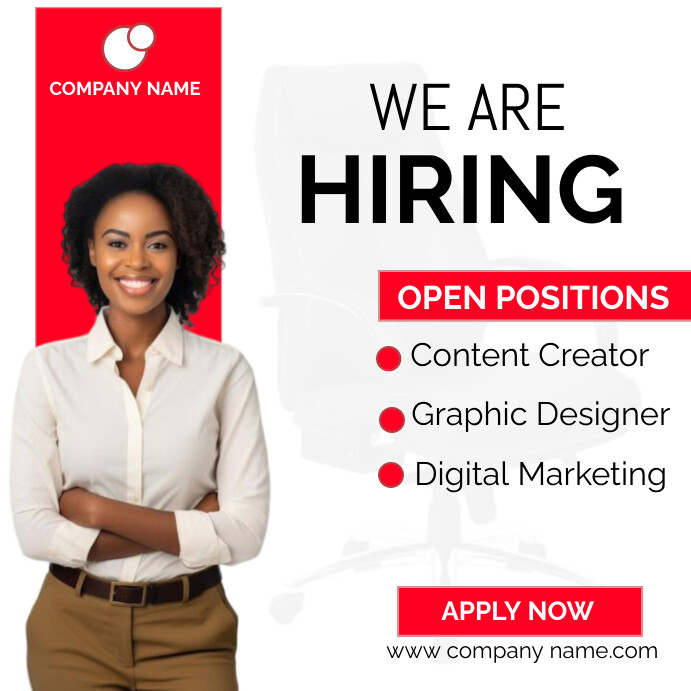 Red and white we are hiring flyer-skabelon | PosterMyWall