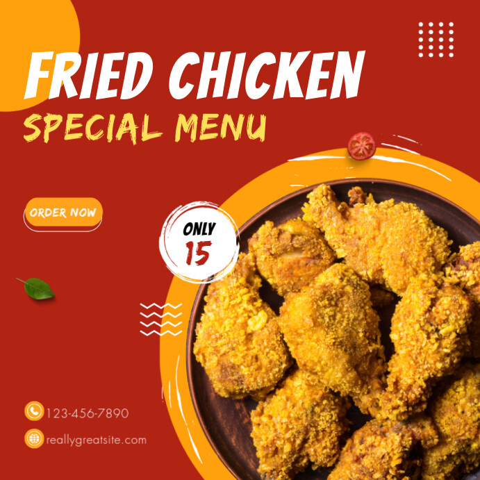 Red and Yellow Modern Fried Chicken Instagram Post templaat | PosterMyWall