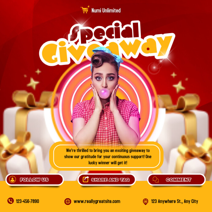 Red And Yellow Modern Special Giveaway Instagram Post Template | PosterMyWall