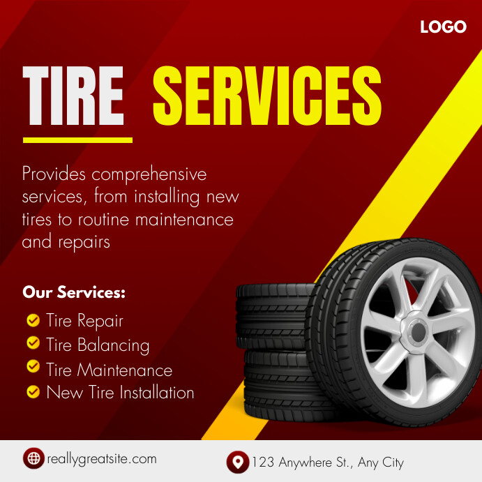 Red and Yellow Modern Tire Service Instagram Templat | PosterMyWall