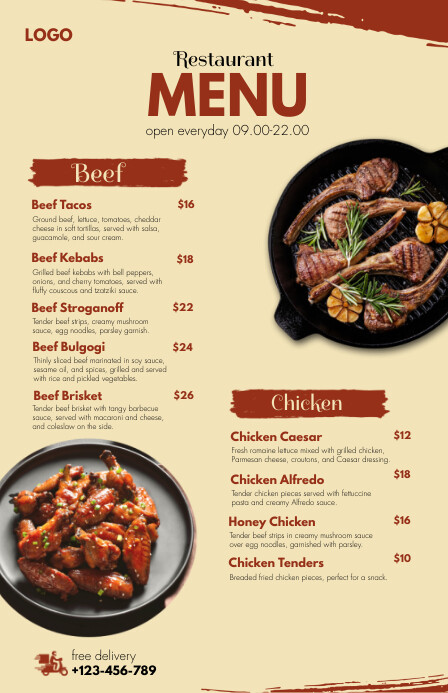 Red and Yellow Simple Modern Restaurant Food Template | PosterMyWall