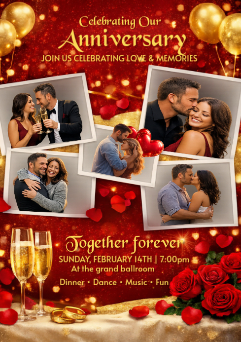 Red Anniversary Celebration A4 Template | PosterMyWall