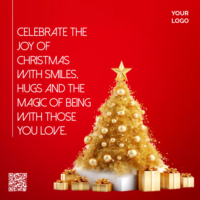 Red background celebration Christmas tree Template | PosterMyWall