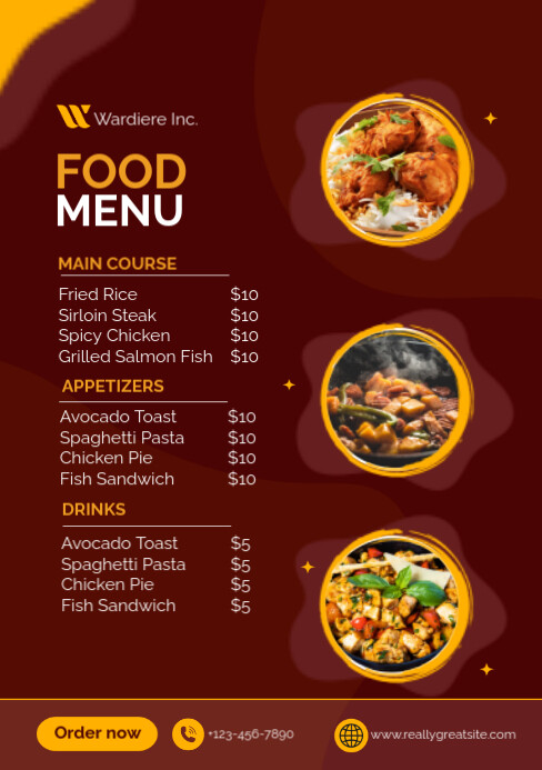 Red Berbasis Daftar Food Menu A5 Template | PosterMyWall