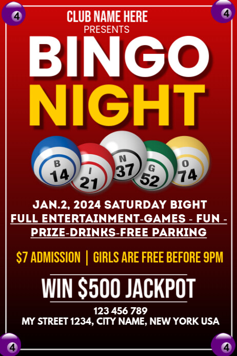 Red Bingo Night Poster Template | PosterMyWall