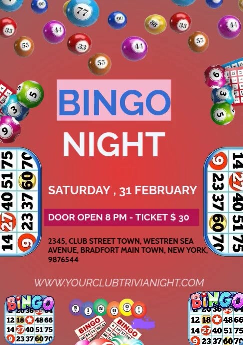 Plantilla de Red Bingo Nightgame A4 | PosterMyWall