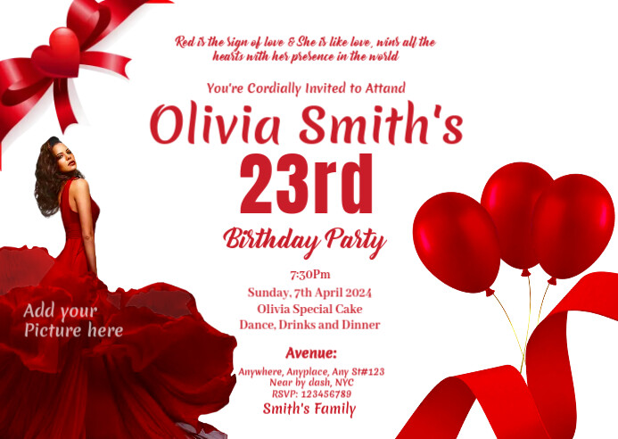 Red Birthday Invitation Card, Birthday Template | PosterMyWall