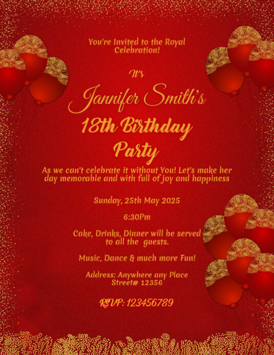 Red Birthday Invitation Flyer, Birthday Party Invitation Template ...
