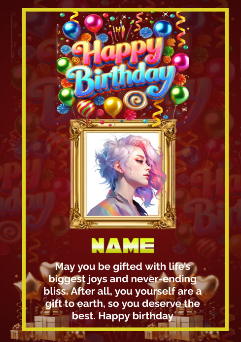 Red Birthday Wish Card Template A4 | PosterMyWall