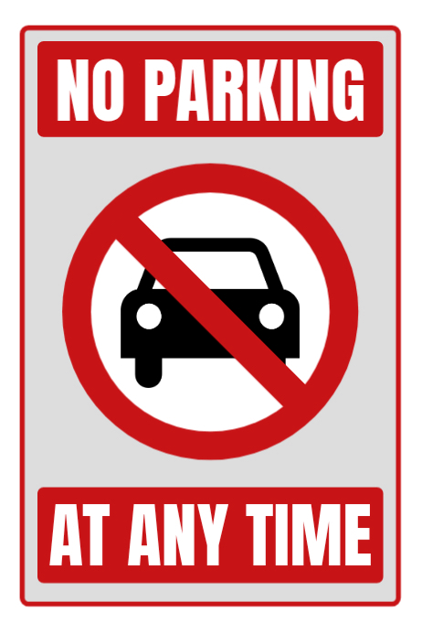 Red Black and White No Parking Sign Poster template A4 printable ...