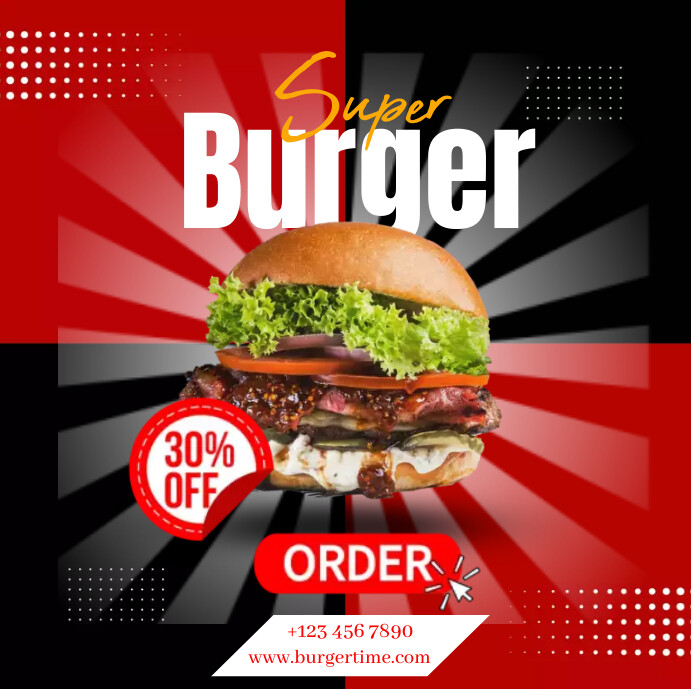 red black burger template | PosterMyWall