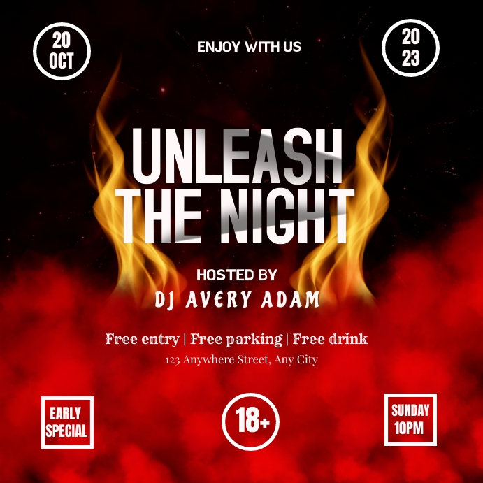 Red Black Unleash The Night Template | PosterMyWall