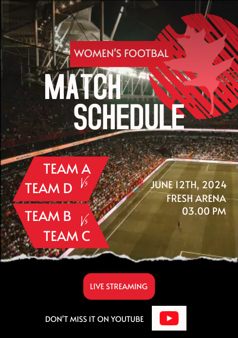 Red Black women's Football poster Template | PosterMyWall