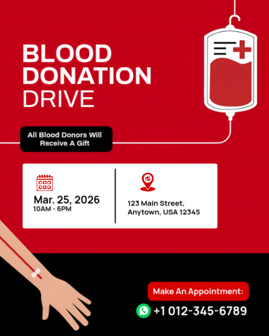 Red Blood Donation Drive & Medical Charity Event Flyer Template ...