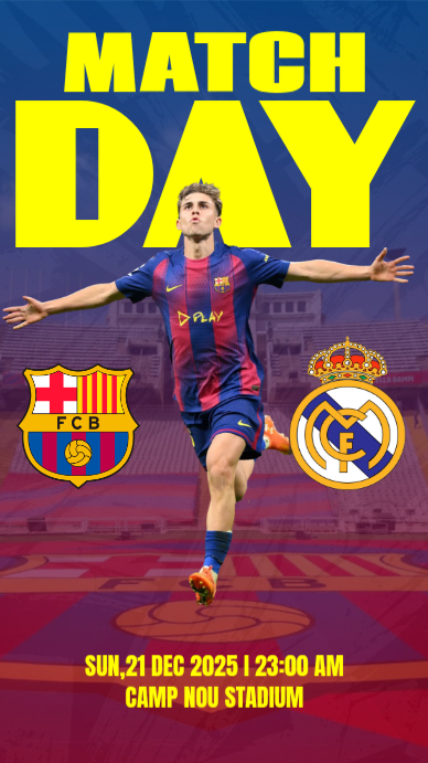 Plantilla de Red Blue Match Day Barcelona vs Real Madrid 9:16 ...