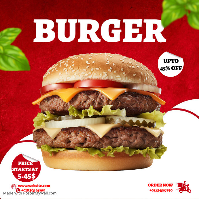 Red Bold Burger Promo Flyer Instagram Post Templat | PosterMyWall