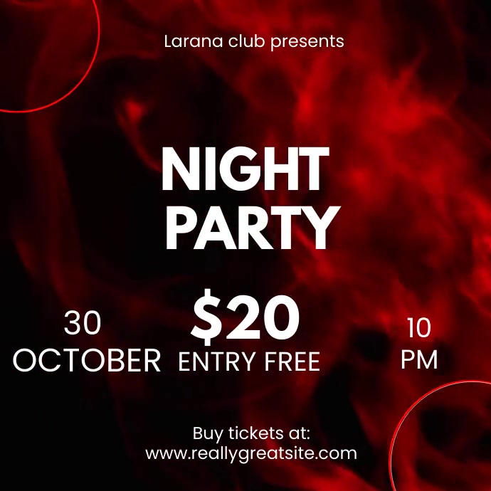 Red Bold Night Party Instagram Post Templat | PosterMyWall