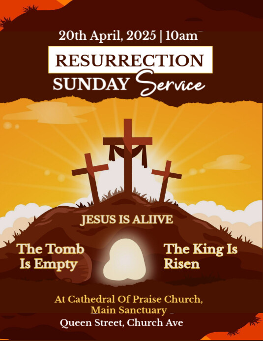 Red Brown Maximalist Resurrection Sunday Church Service Flyer Flyer ...