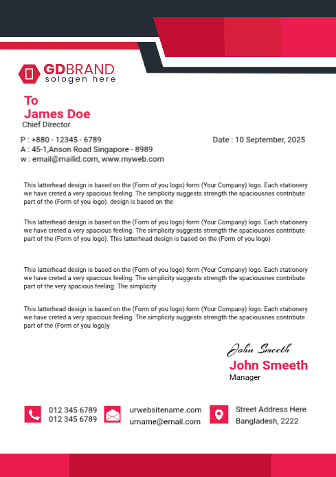 Red Business Letter head Design Template | PosterMyWall