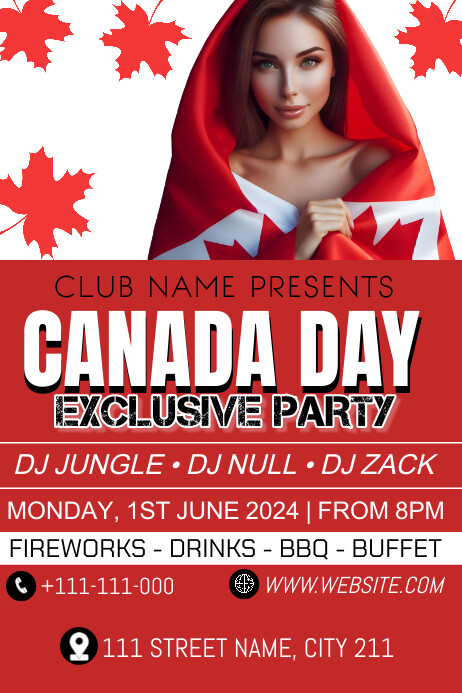 Red Canada Day Party Poster Template | PosterMyWall
