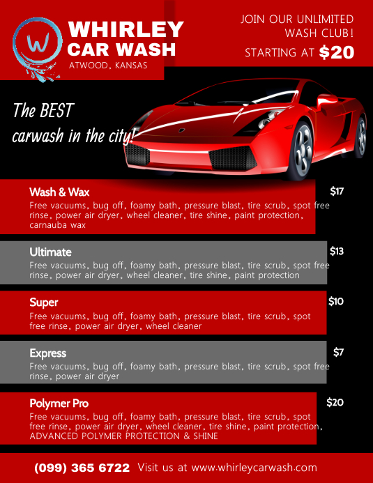 Red Car Wash Services Price List Templates PosterMyWall