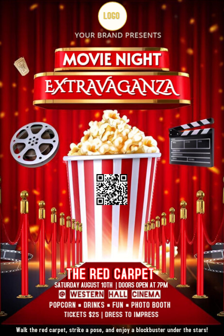 Red Carpet Movie Night Extravaganza Flyer Template | Cinematic Party ...