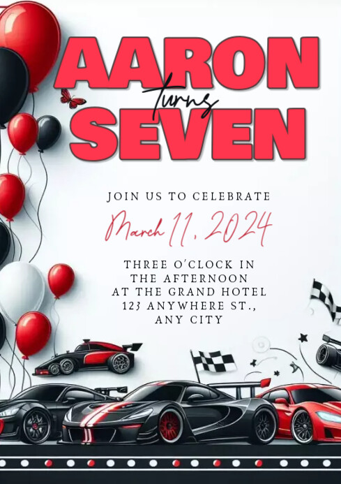 Modèle Red Cars - Birthday Invitation | PosterMyWall